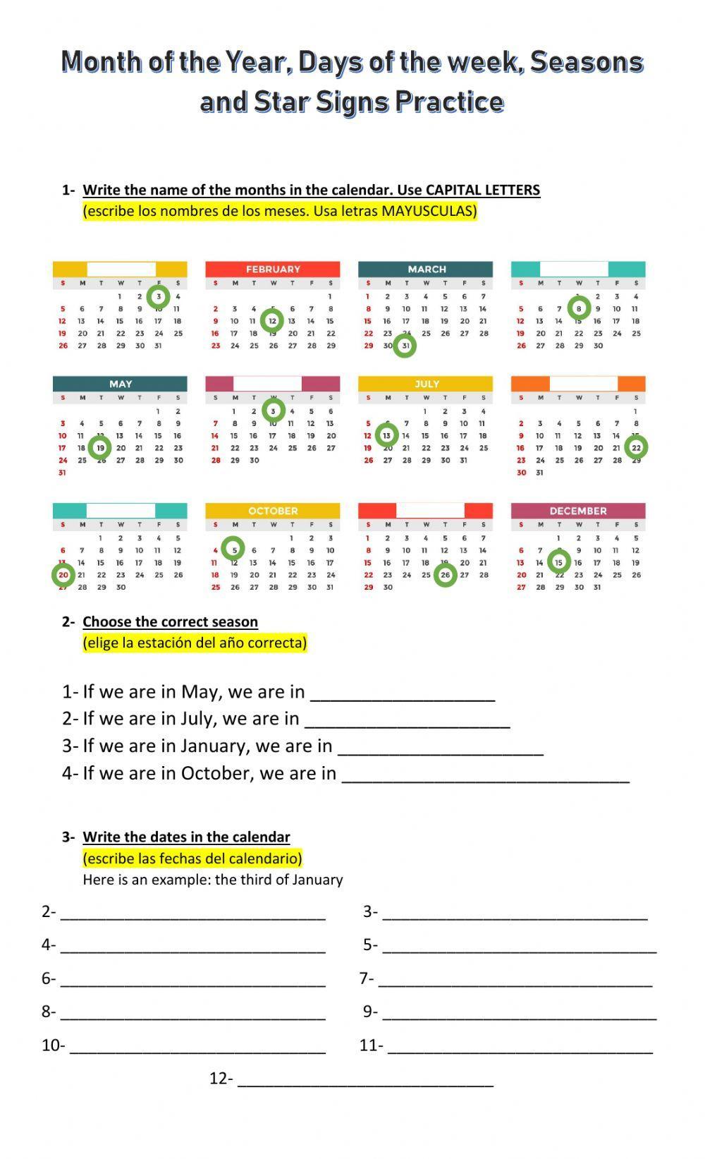 Months, dates and Star Signs 242294 | Karina Mussi | Live