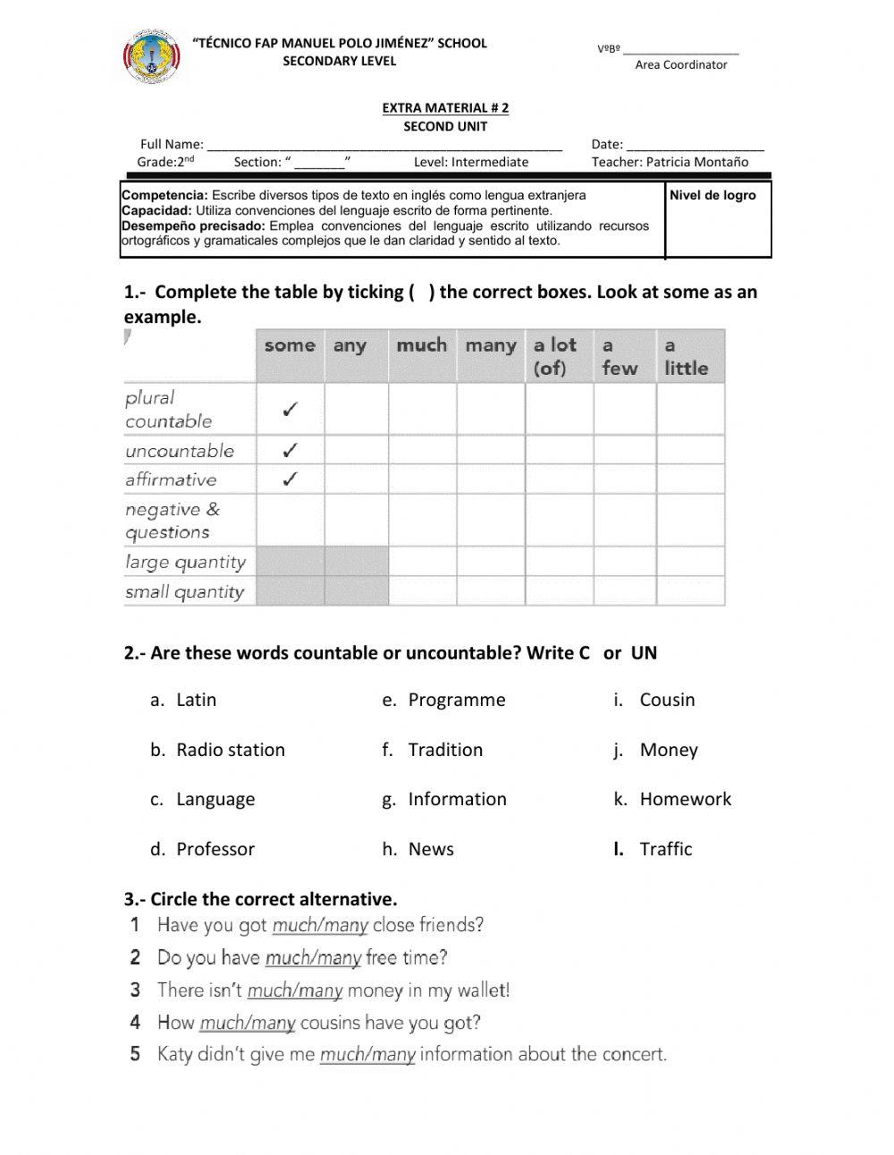 Quantifiers interactive exercise for INTERMEDIATE | Live Worksheets