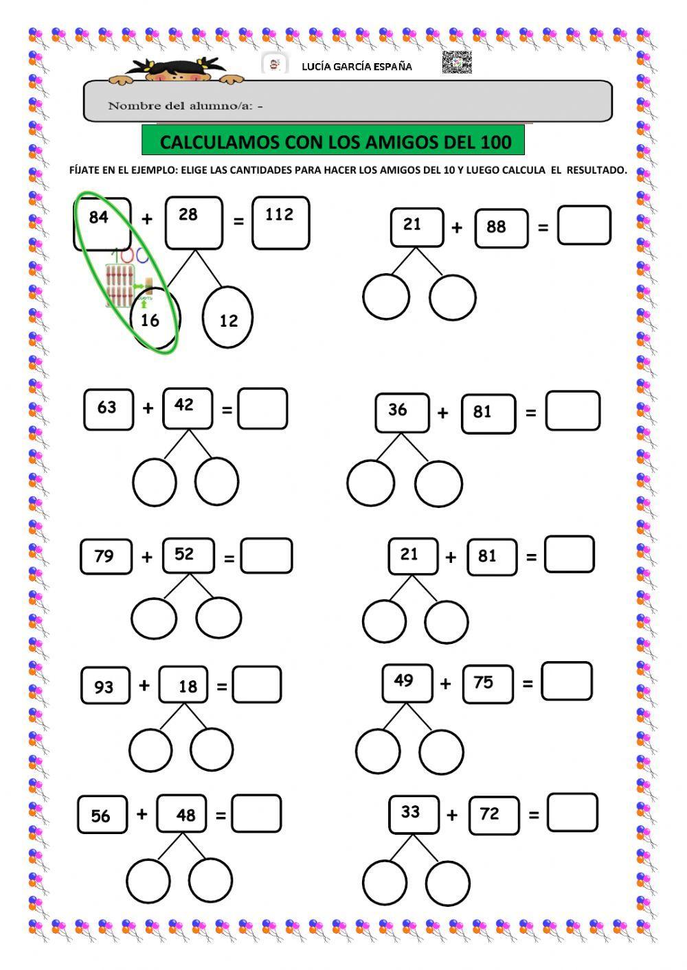 Calculamos las sumas con los amigos del 10, 20,30,40,50 y