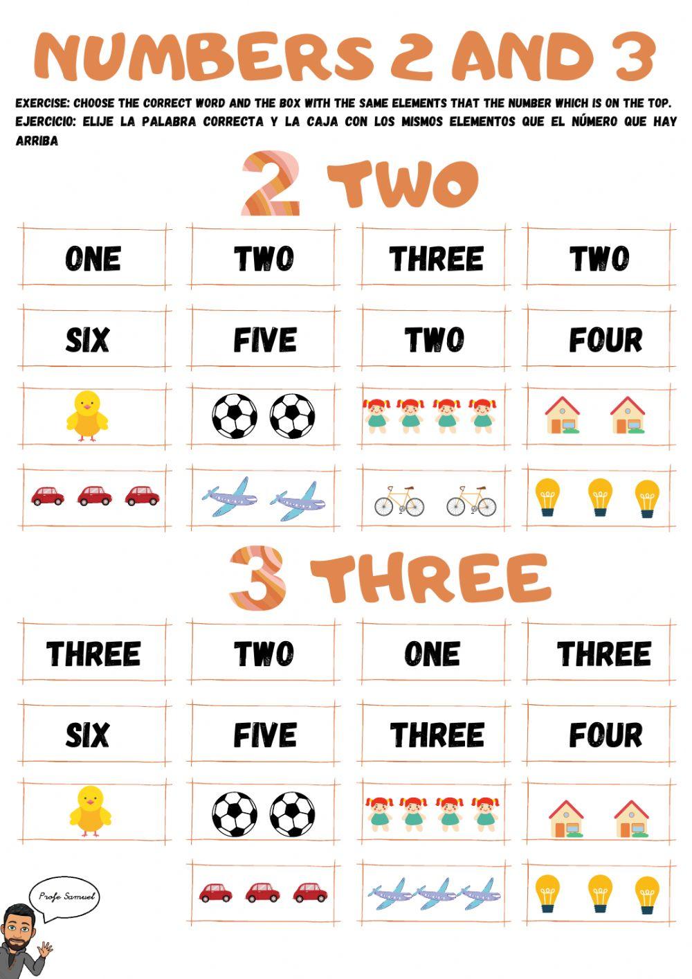 Numbers 2 and 3 worksheet | Live Worksheets