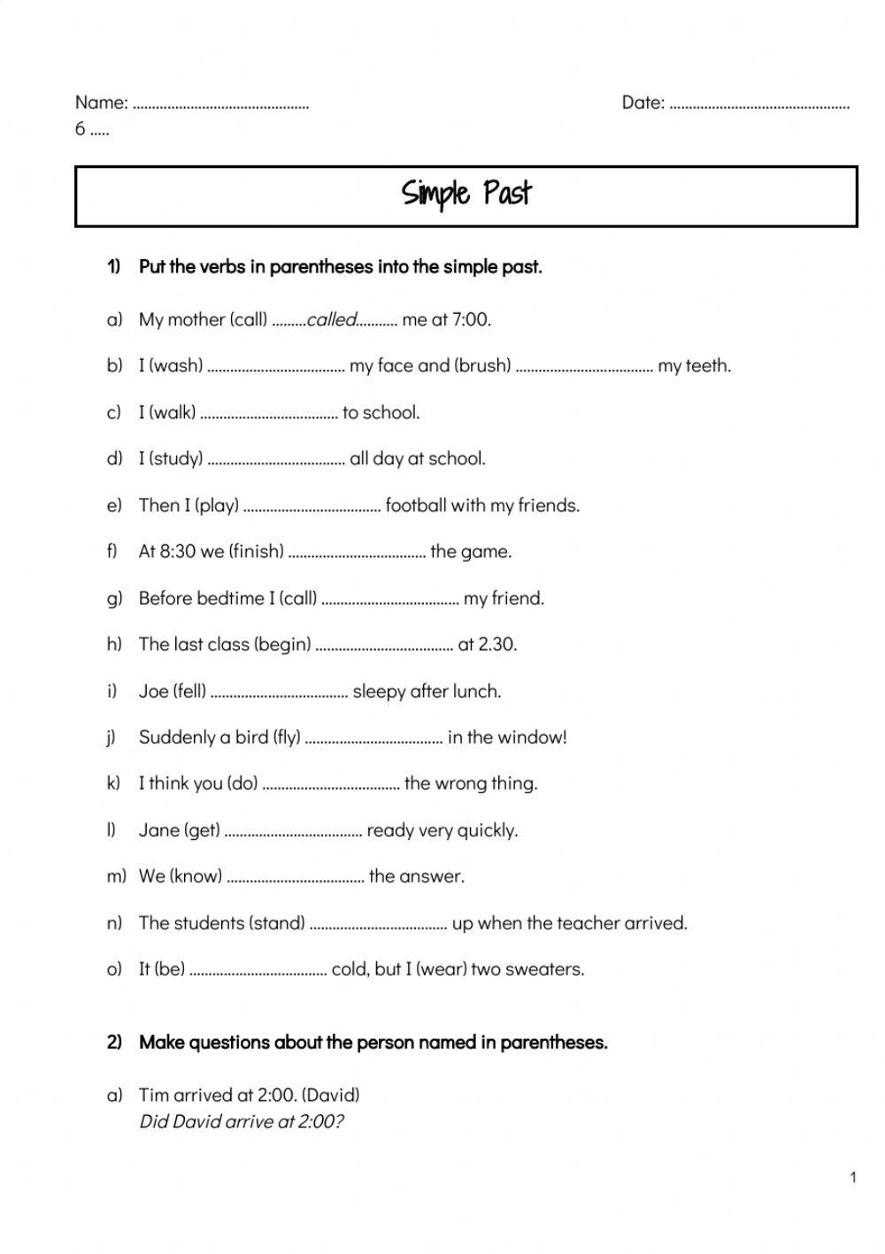 Simple Past: Let's practise! worksheet | Live Worksheets