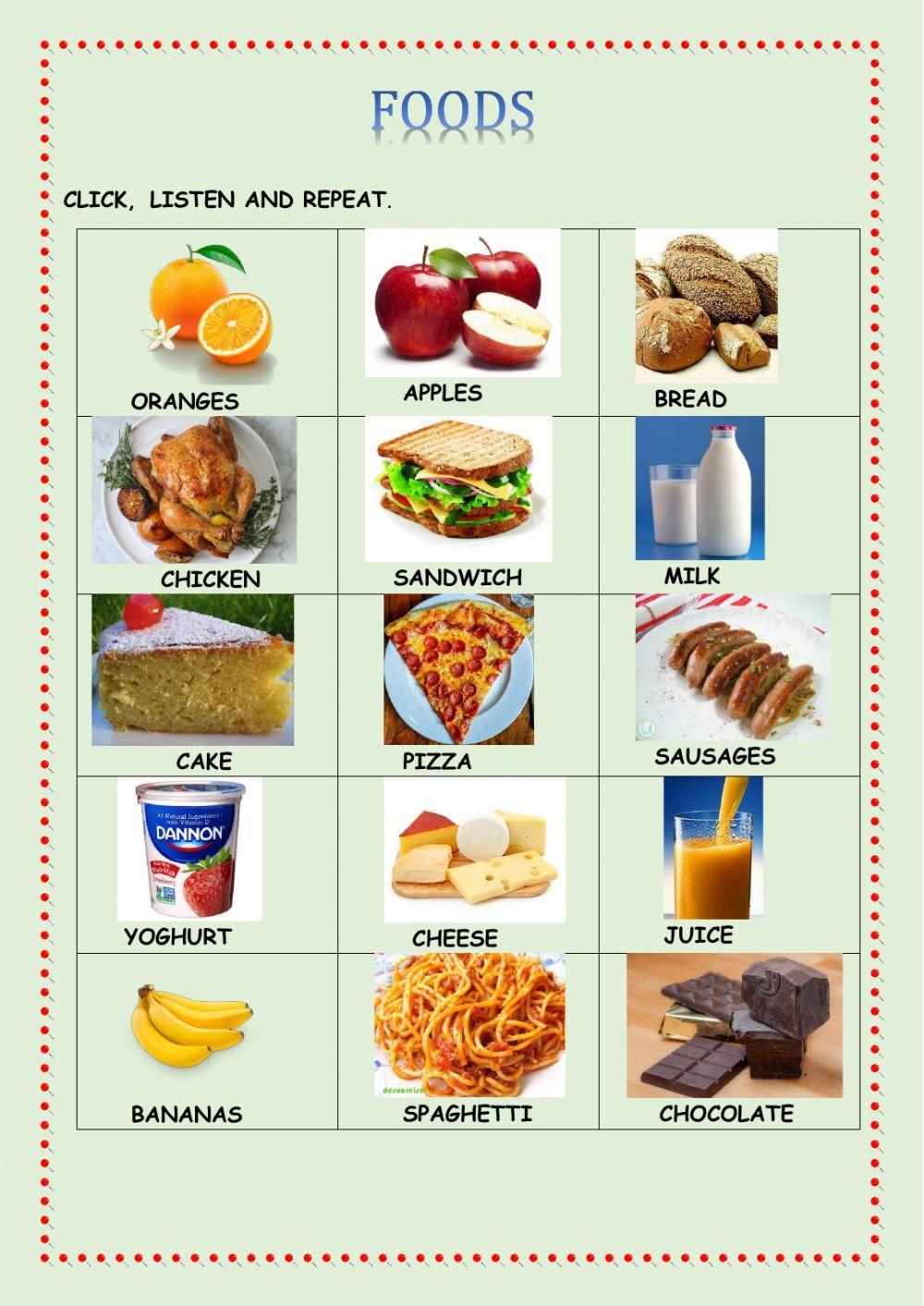Foods interactive worksheet for primero | Live Worksheets