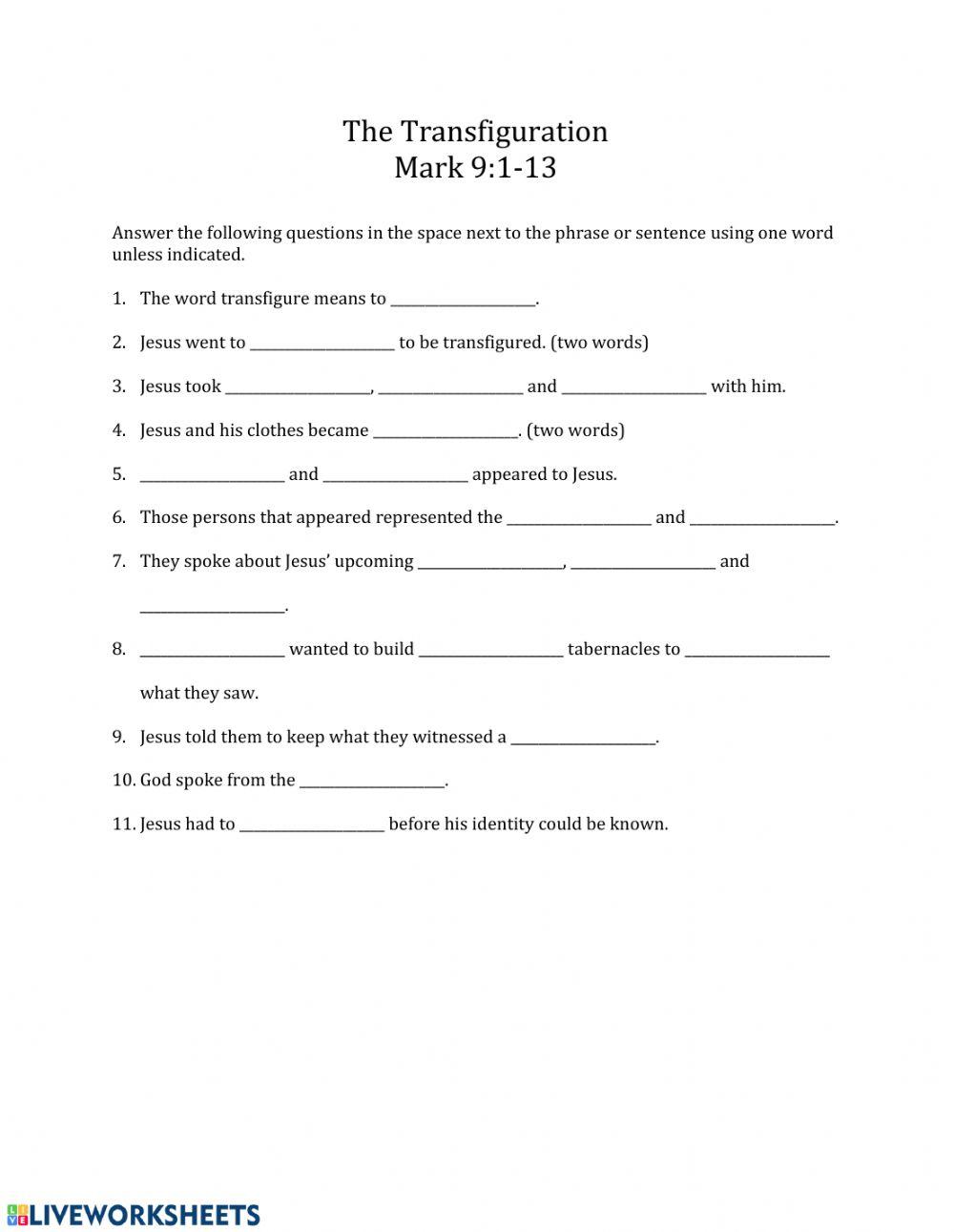 151178 | The Transfiguration | NCurtis | LiveWorksheets