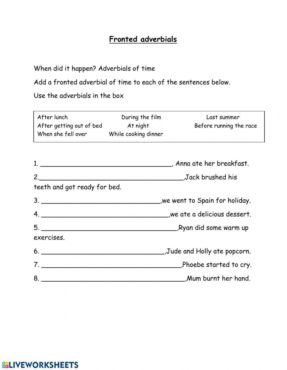 151412 | Fronted Adverbials | rossg1 | LiveWorksheets