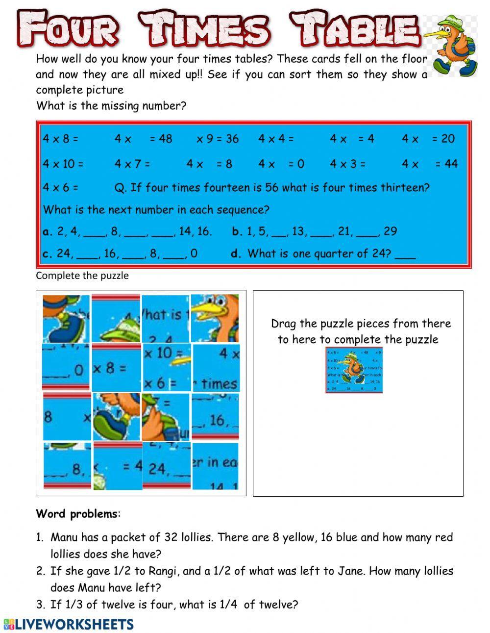 Four Times Table 2 worksheet | Live Worksheets