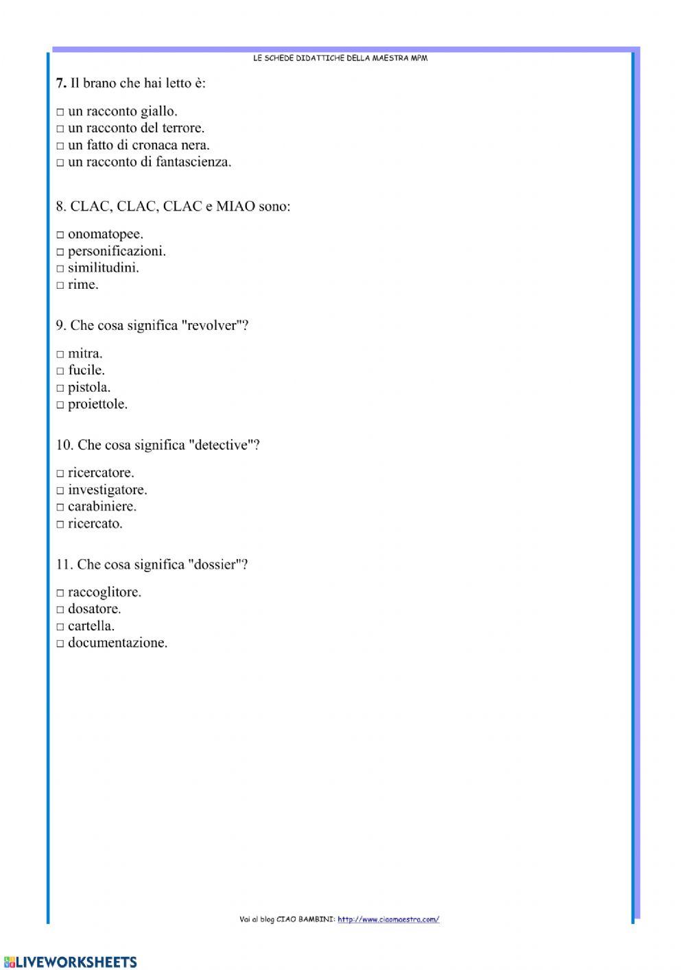 TESTO GIALLO worksheet | Live Worksheets