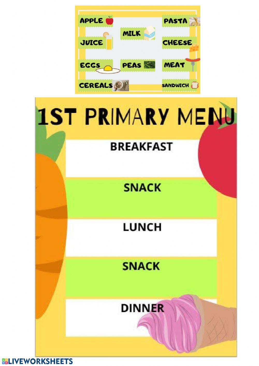 Healthy Menu Activity Live Worksheets 