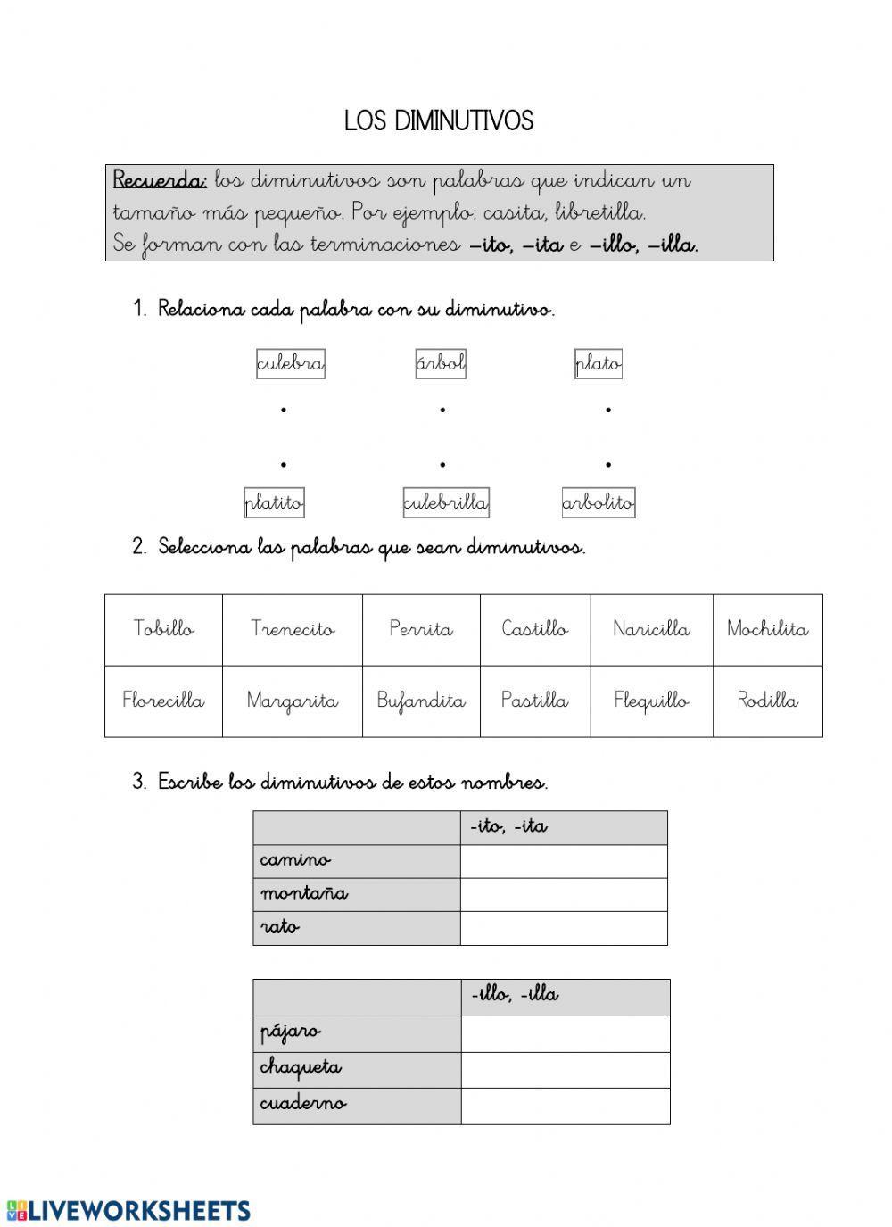 Diminutivos activity | Live Worksheets