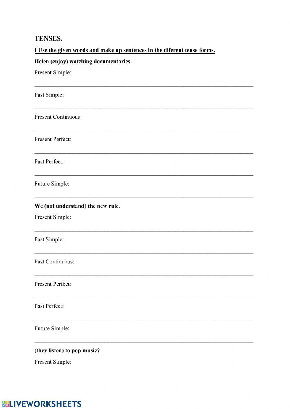 Revision on tenses 152278 | Bibigon27 | Live Worksheets