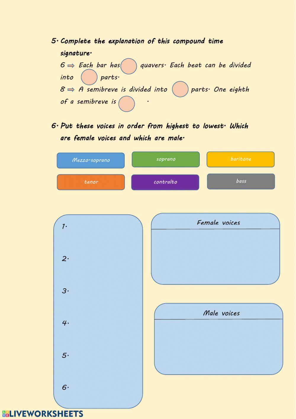 Vocal music | Free Interactive Worksheets | 152395