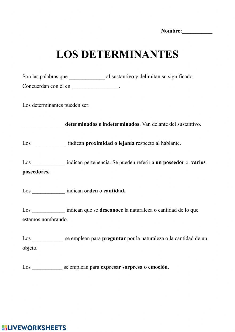 Los determinantes exercise | Live Worksheets