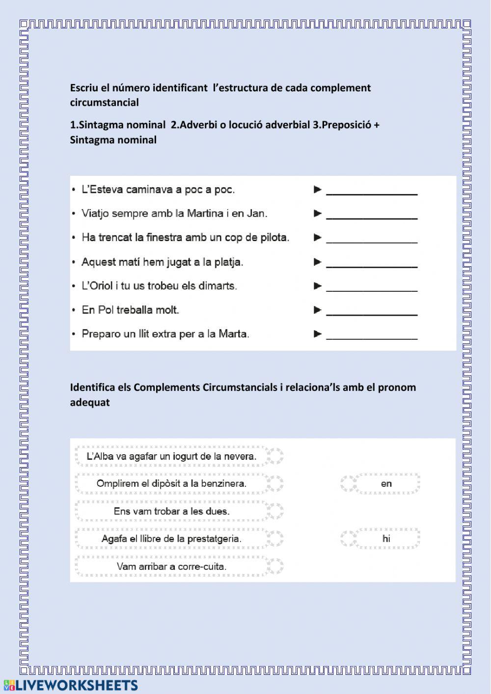 Complements Circumstancials online exercise for | Live Worksheets
