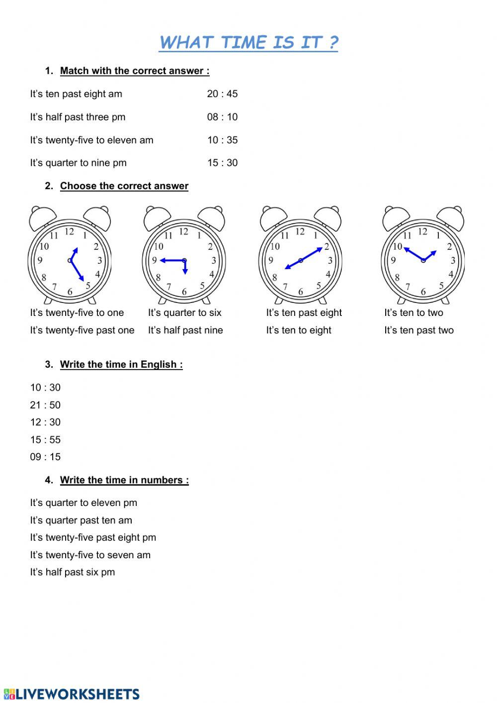 Telling the time | Free Interactive Worksheets | 152582