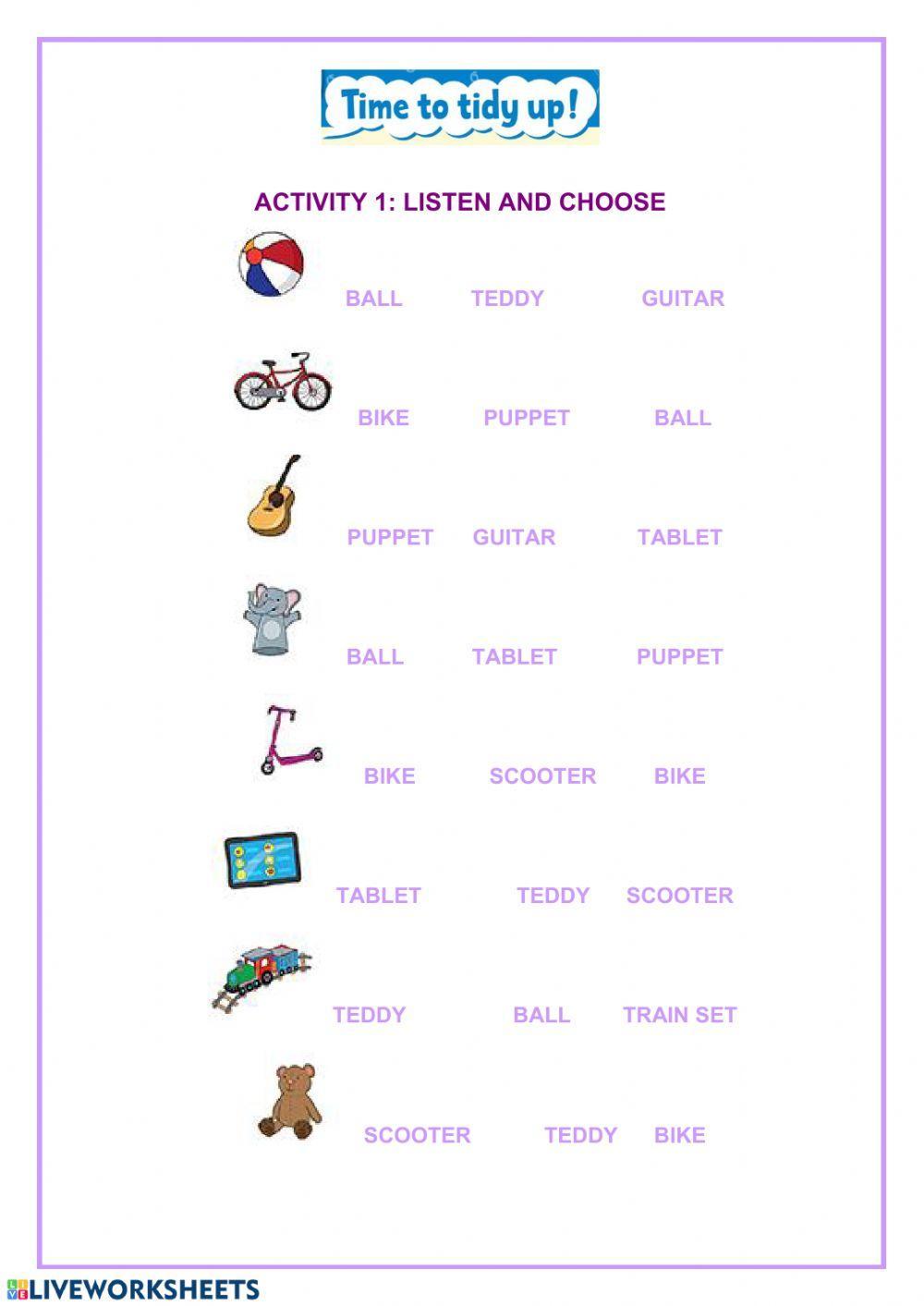 Time to tidy up! | Free Interactive Worksheets | 152795