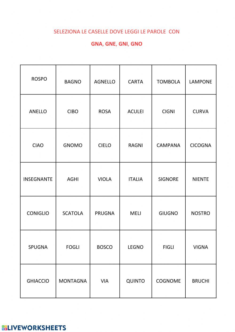 Parole con GN worksheet | Live Worksheets