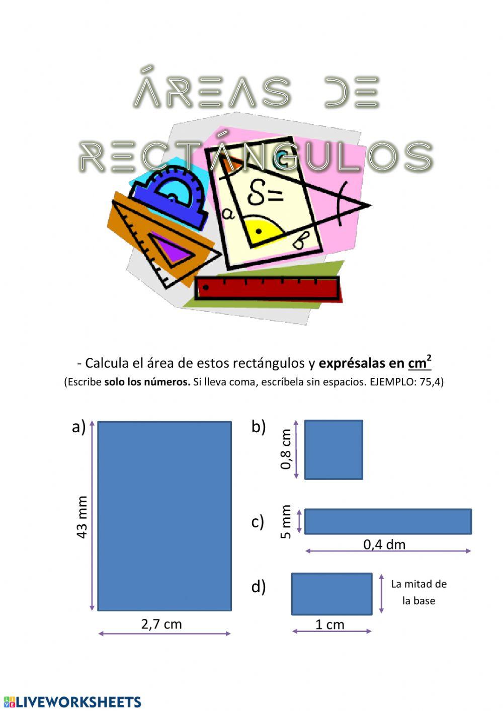 Área de rectángulos interactive worksheet | Live Worksheets