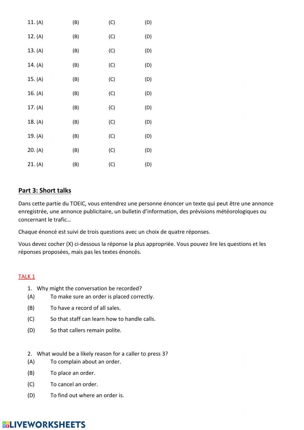 TOEIC Training worksheet | Live Worksheets