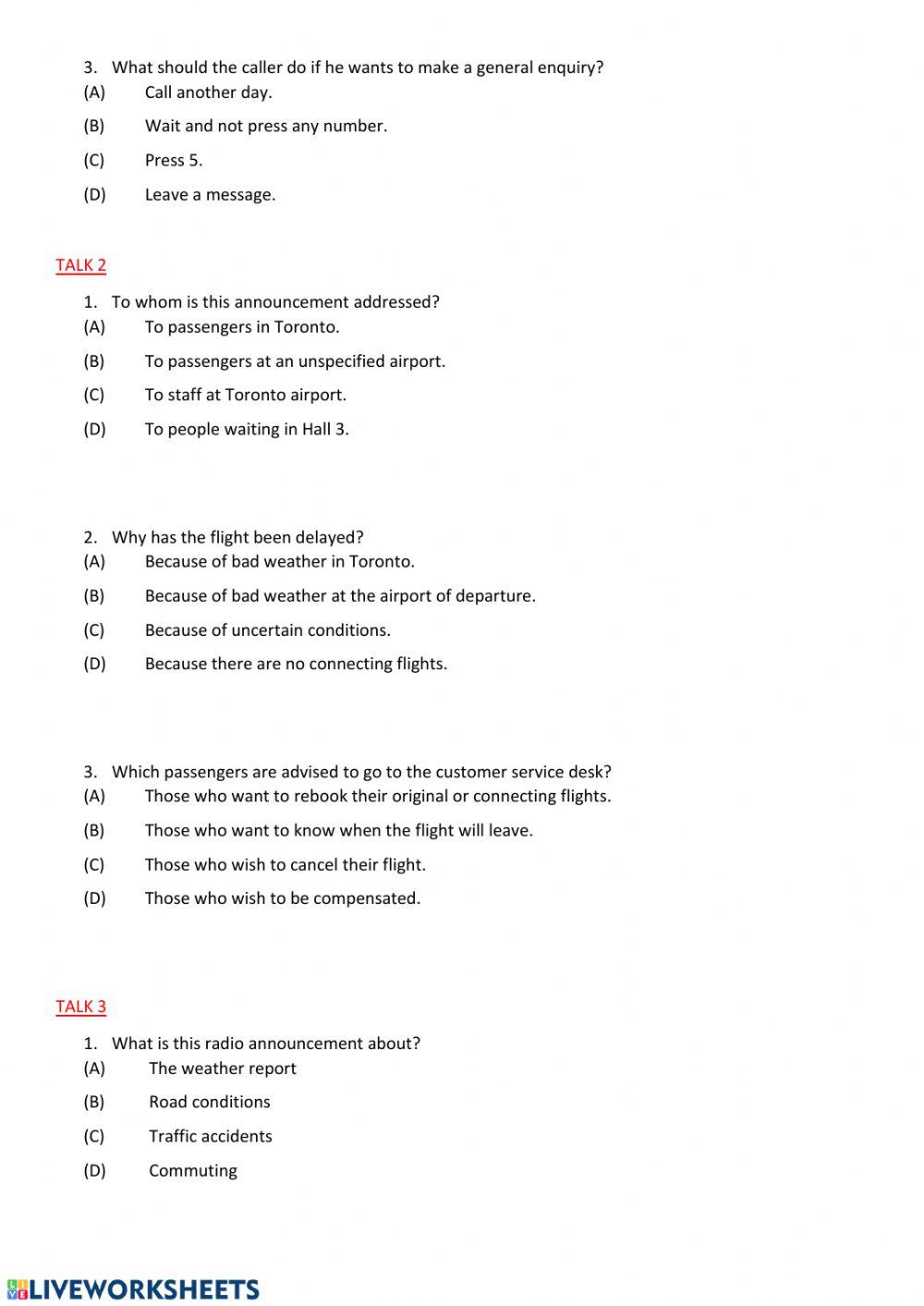 TOEIC Training worksheet | Live Worksheets