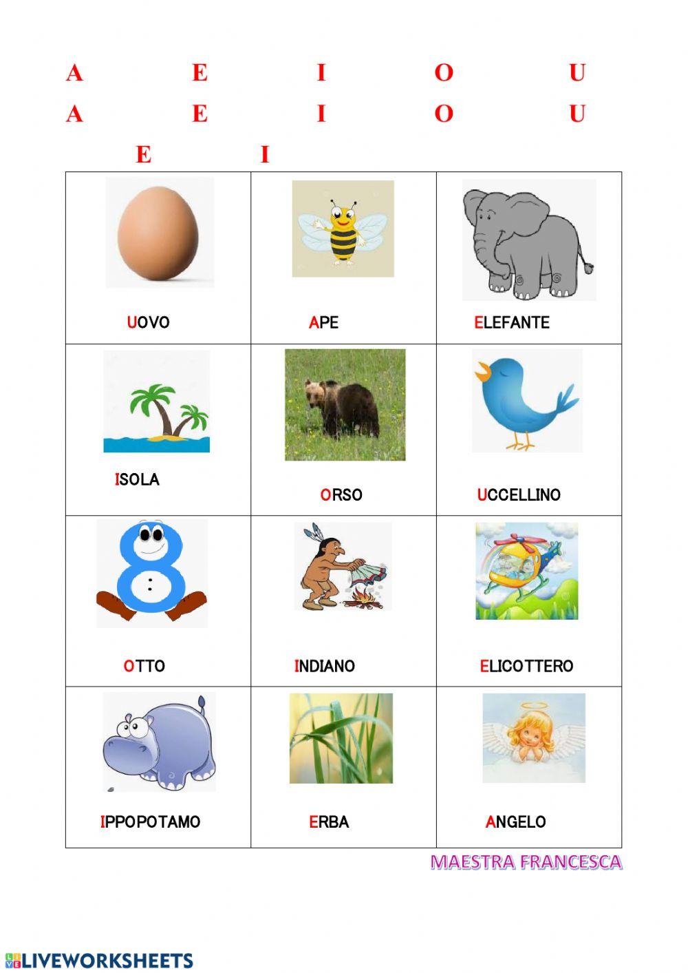 Giochiamo con le vocali worksheet | Live Worksheets