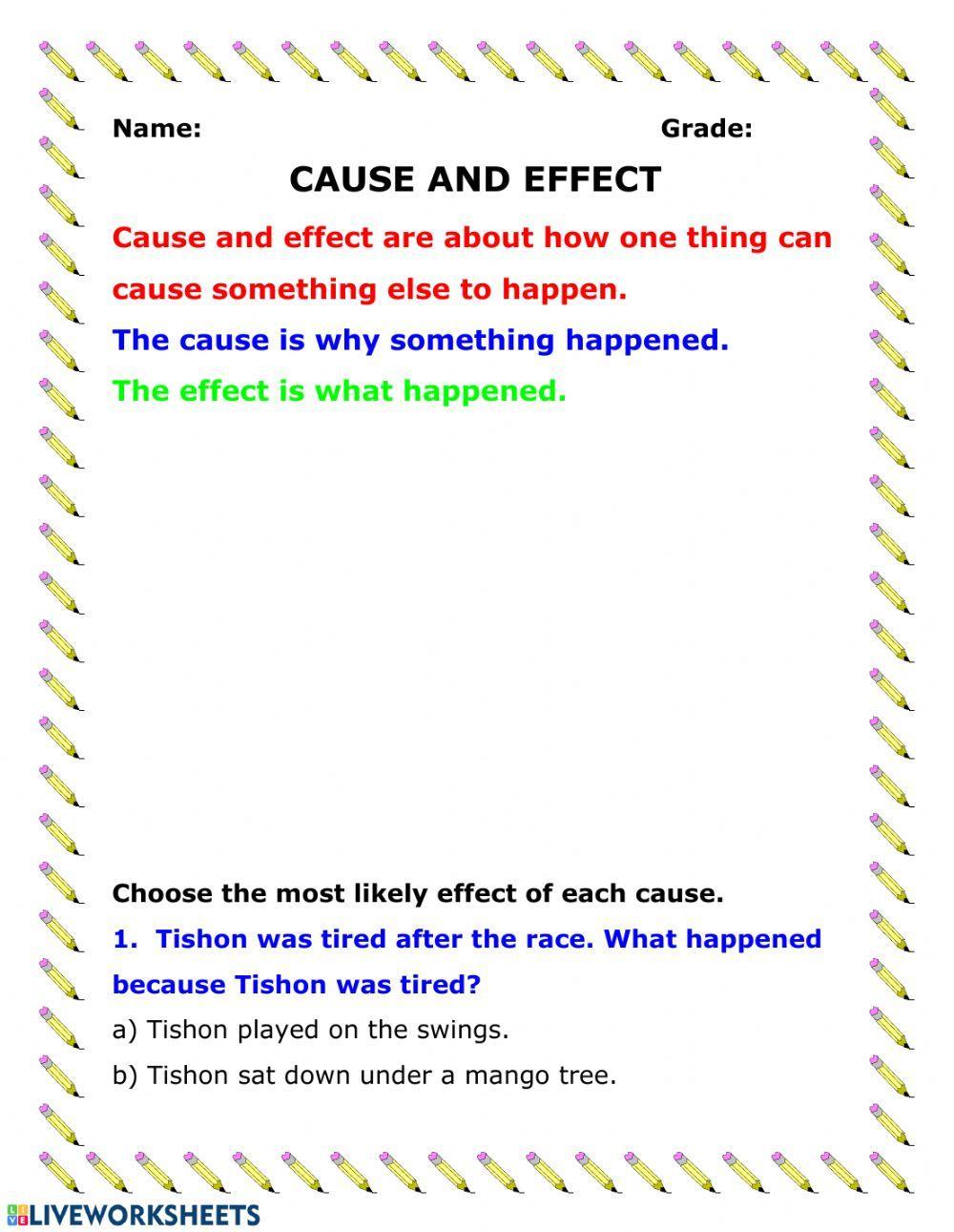 cause and effect examples grade 1