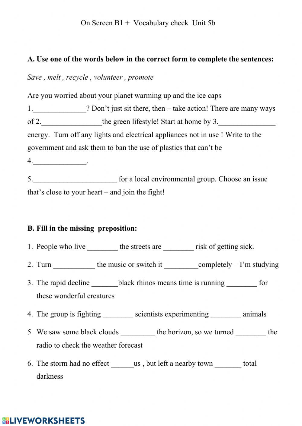 On Screen B1+ VC 5b worksheet | Live Worksheets