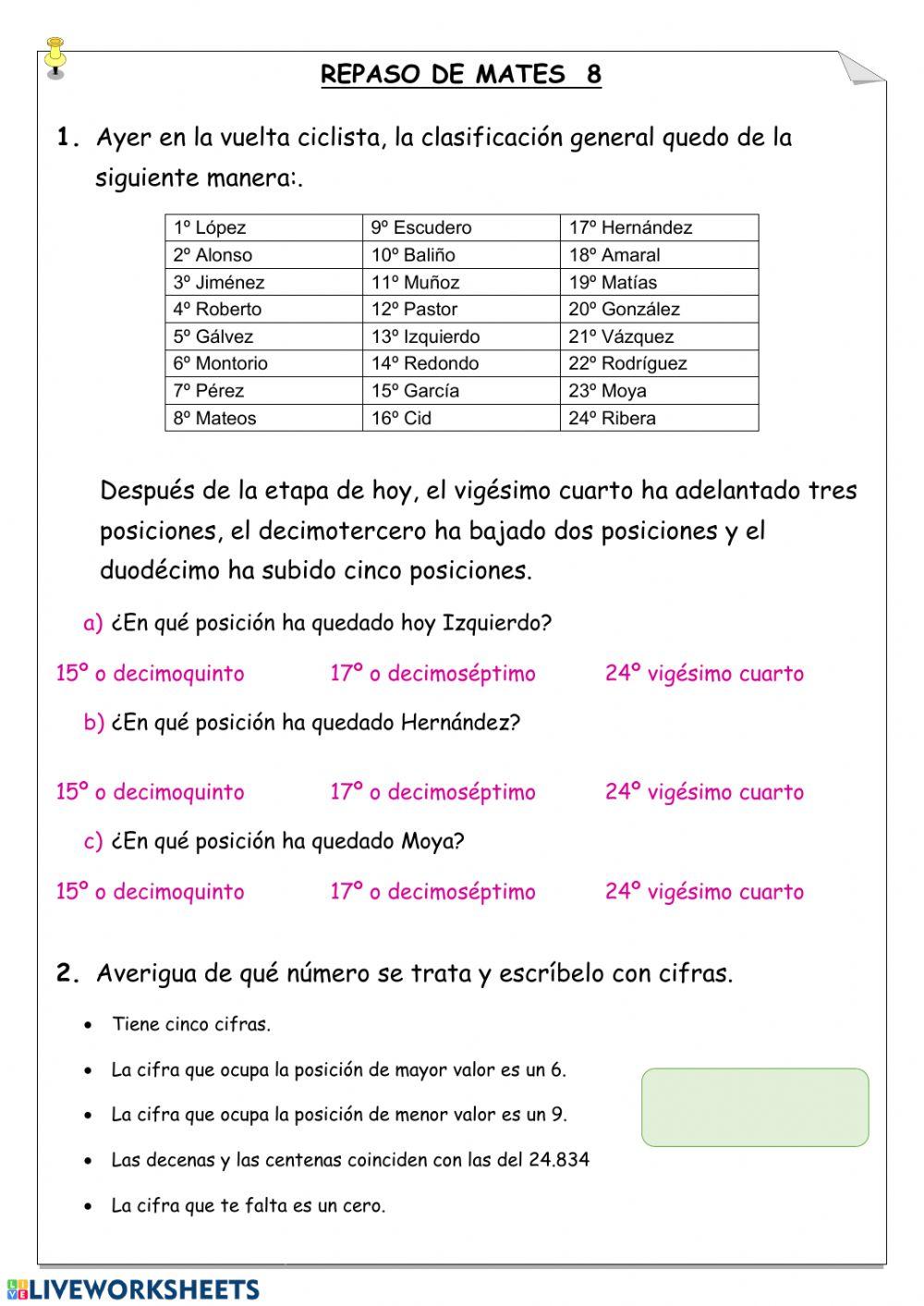 Repaso 8 worksheet | Live Worksheets