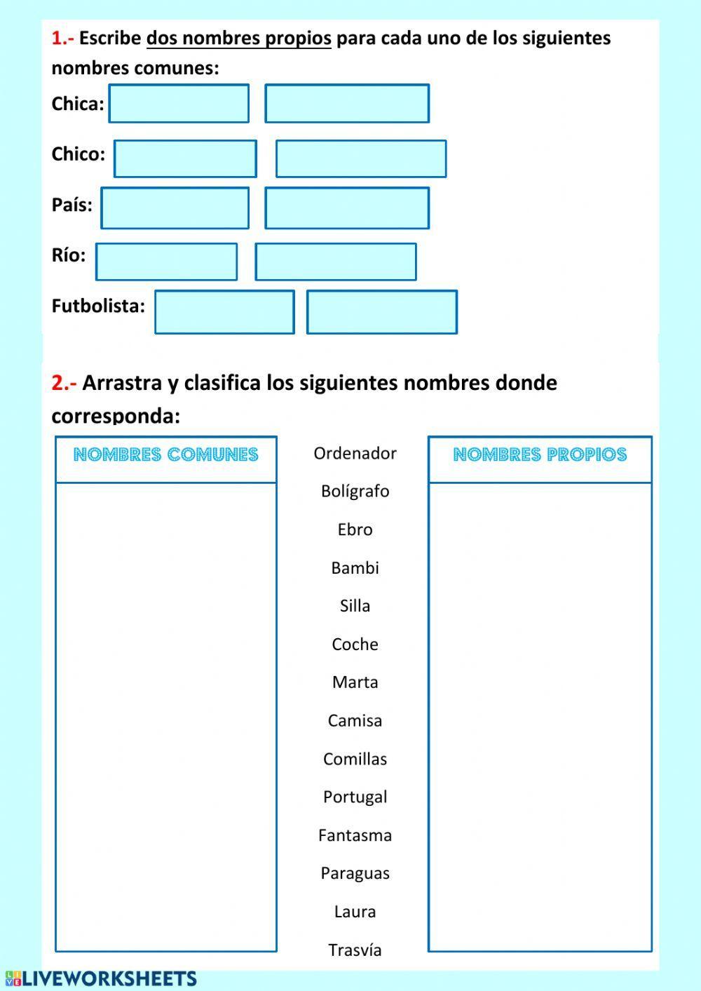 Nombres y sus c… | Free Interactive Worksheets | 154211