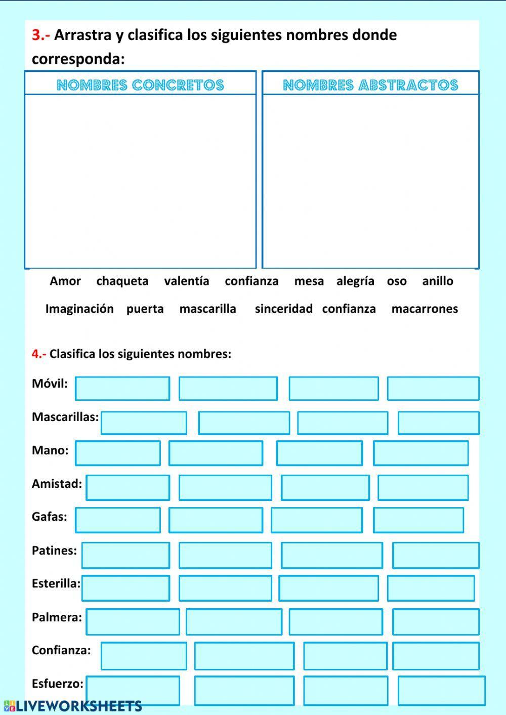 Nombres y sus c… | Free Interactive Worksheets | 154211