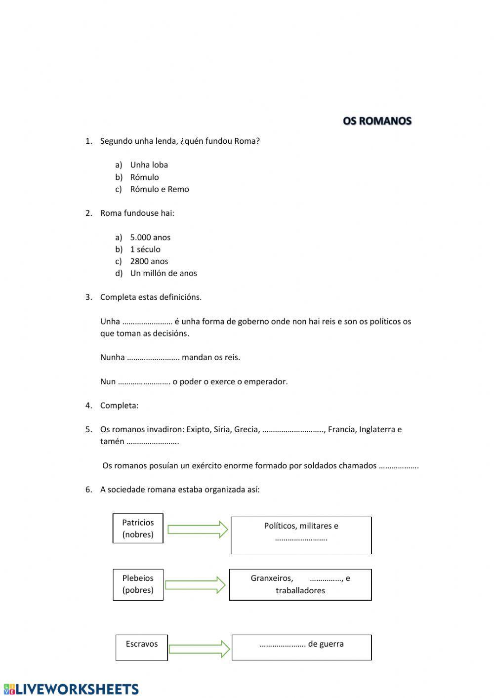 Os romanos worksheet | Live Worksheets