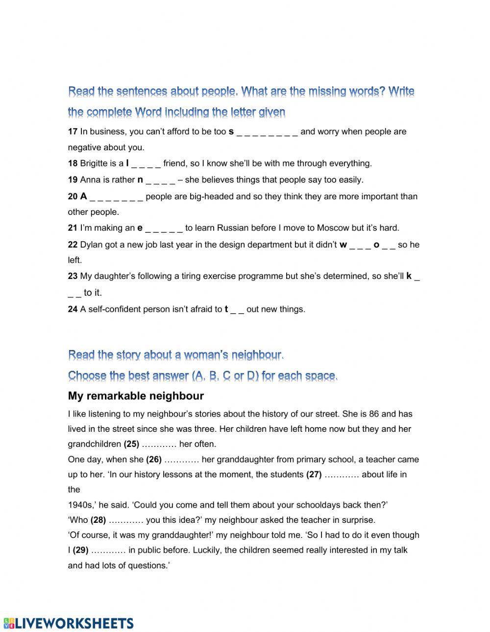 Unit 1b EMPOWER B2 worksheet | Live Worksheets