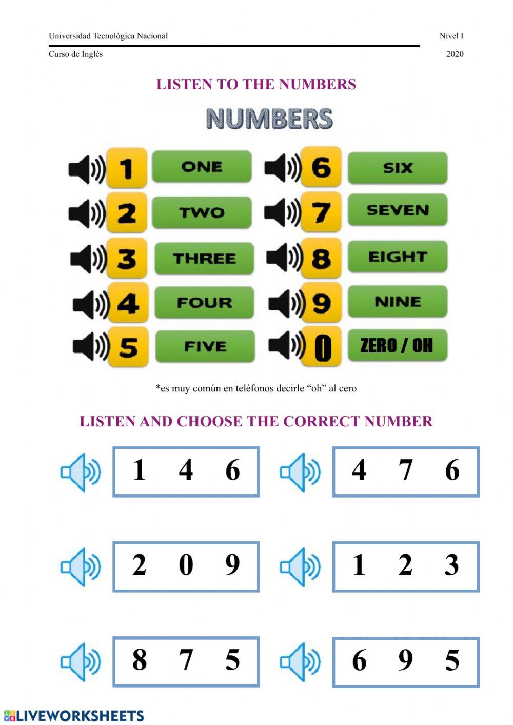 UTN - Numbers worksheet | Live Worksheets
