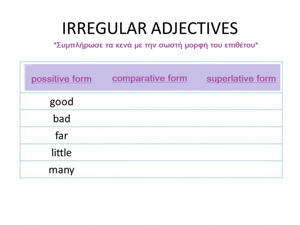 Irregular adjec… | Free Interactive Worksheets | 154697