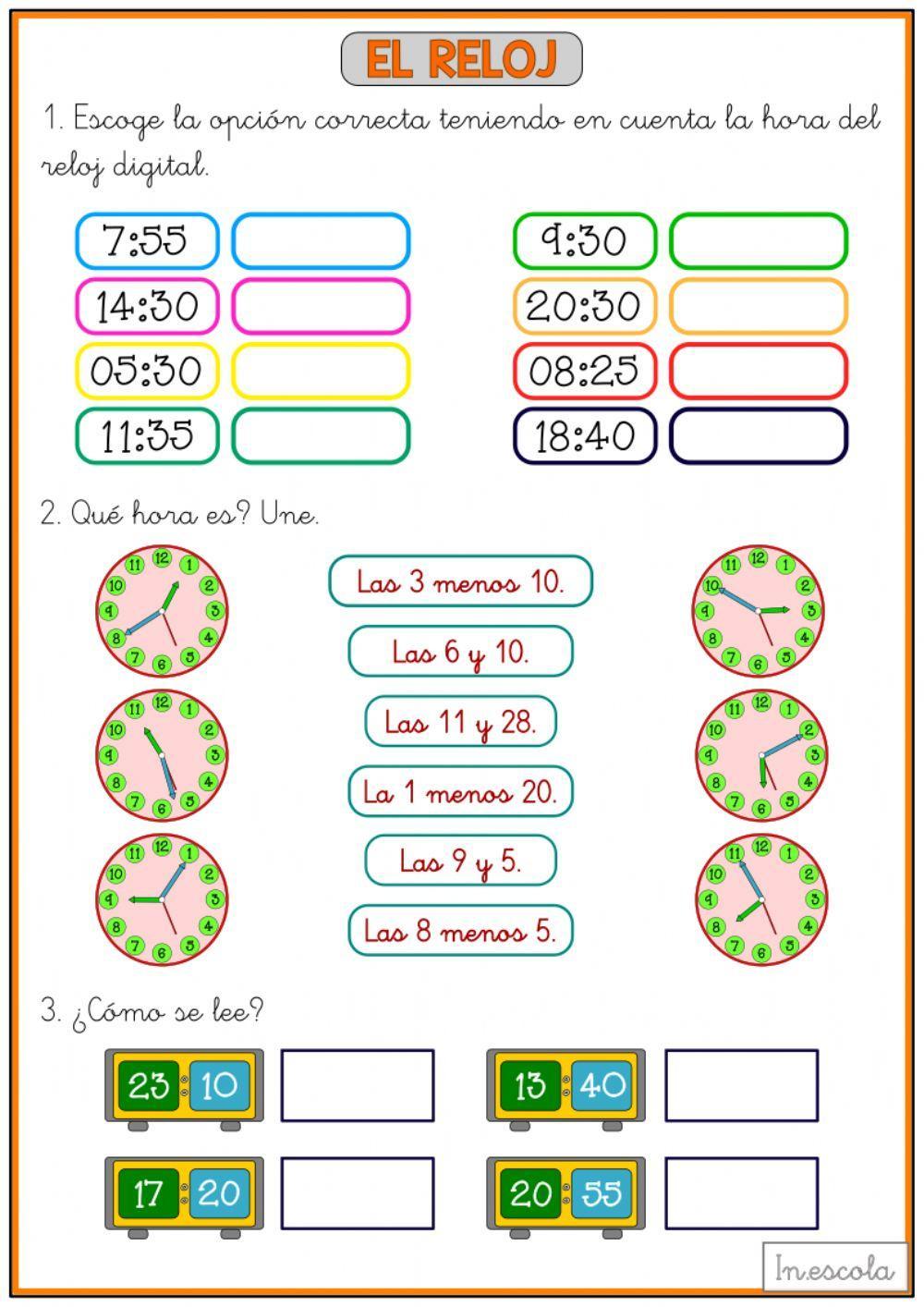 Repaso reloj 5 154953 | inescouce | Live Worksheets