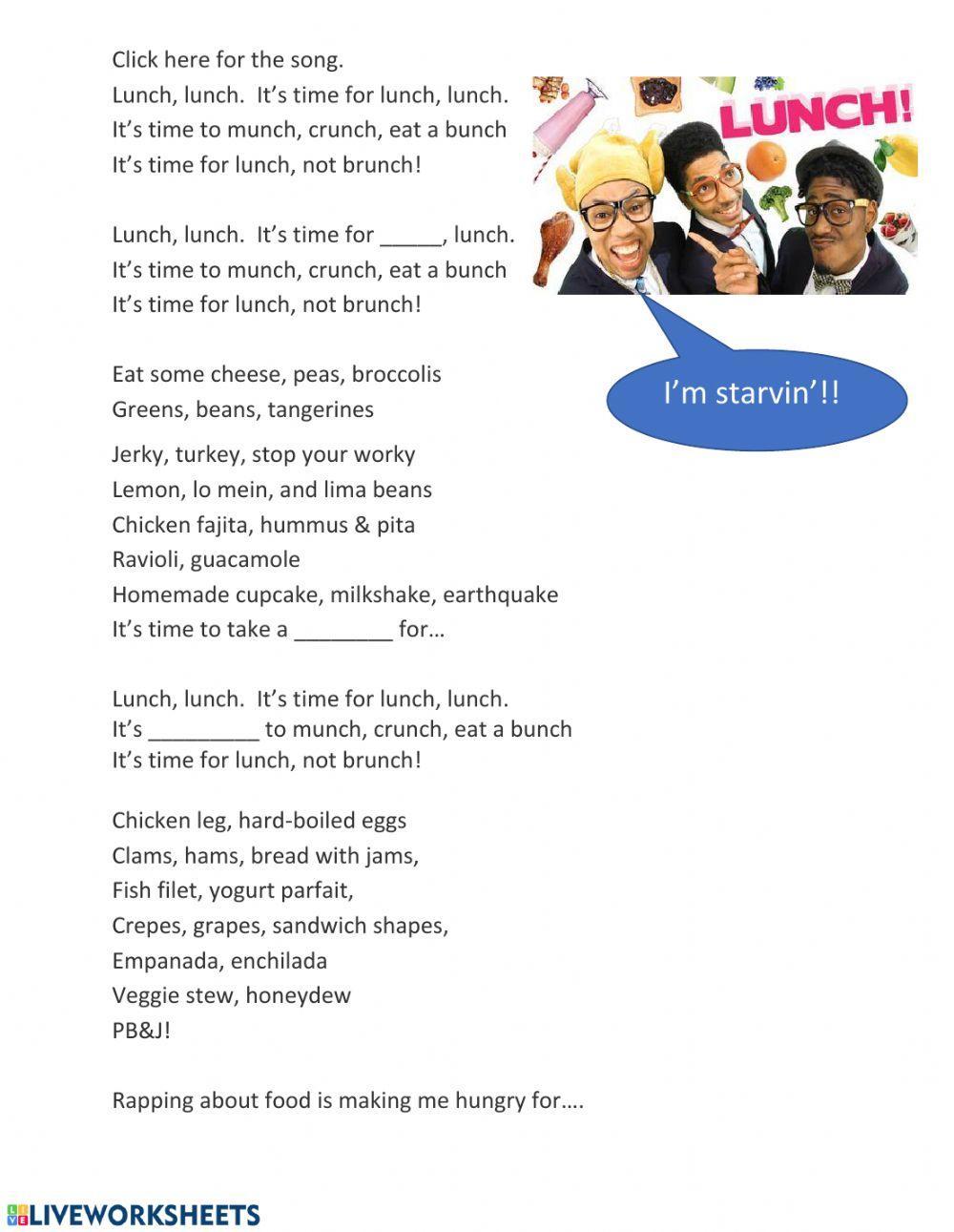 Lunch rap 154948 | Amber | Live Worksheets