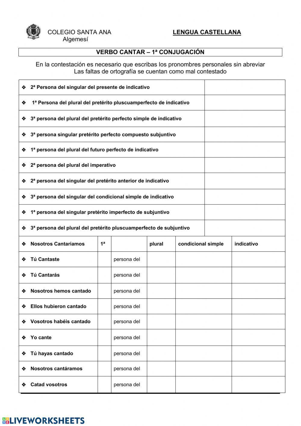 Verbo cantar, primera conjugación 155047 | Jaime Roig