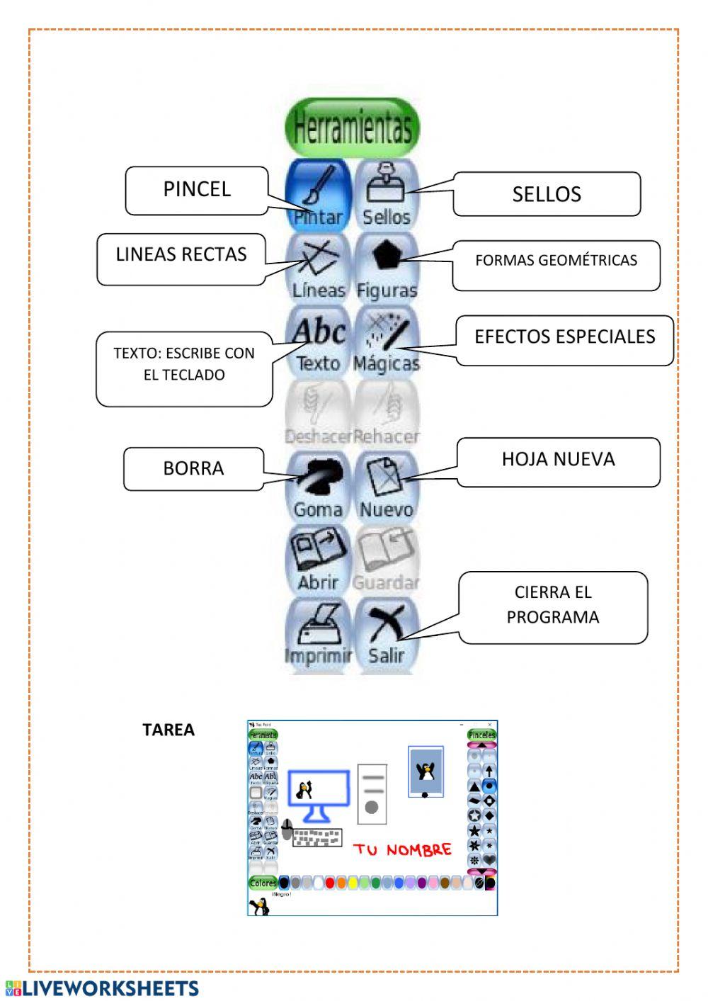 Herramientas tux paint worksheet | Live Worksheets