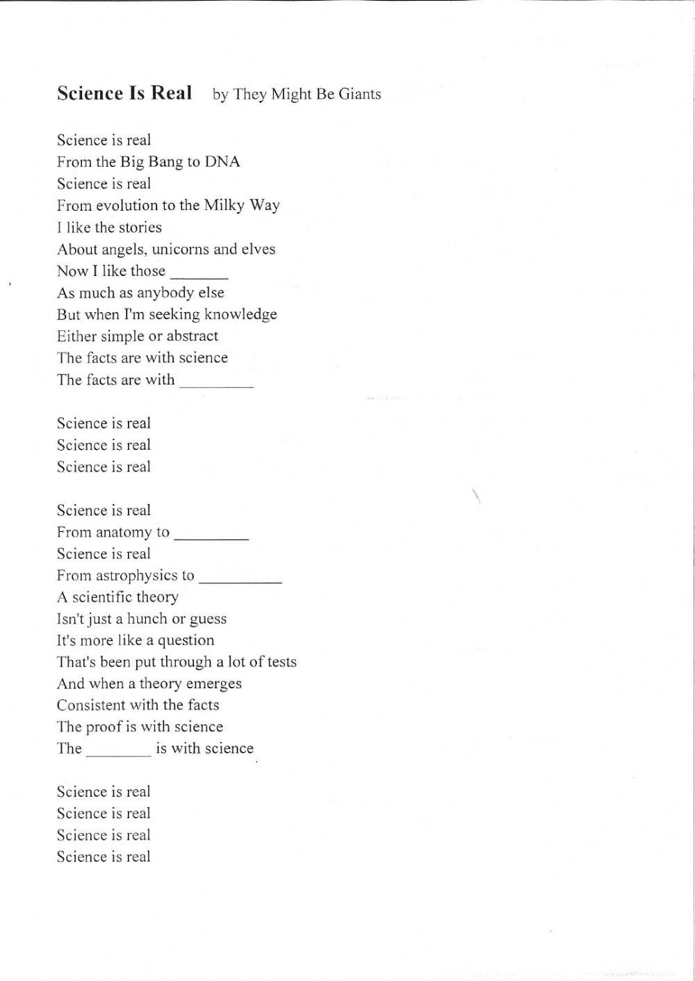 Science is Real - Gapfill online exercise for | Live Worksheets