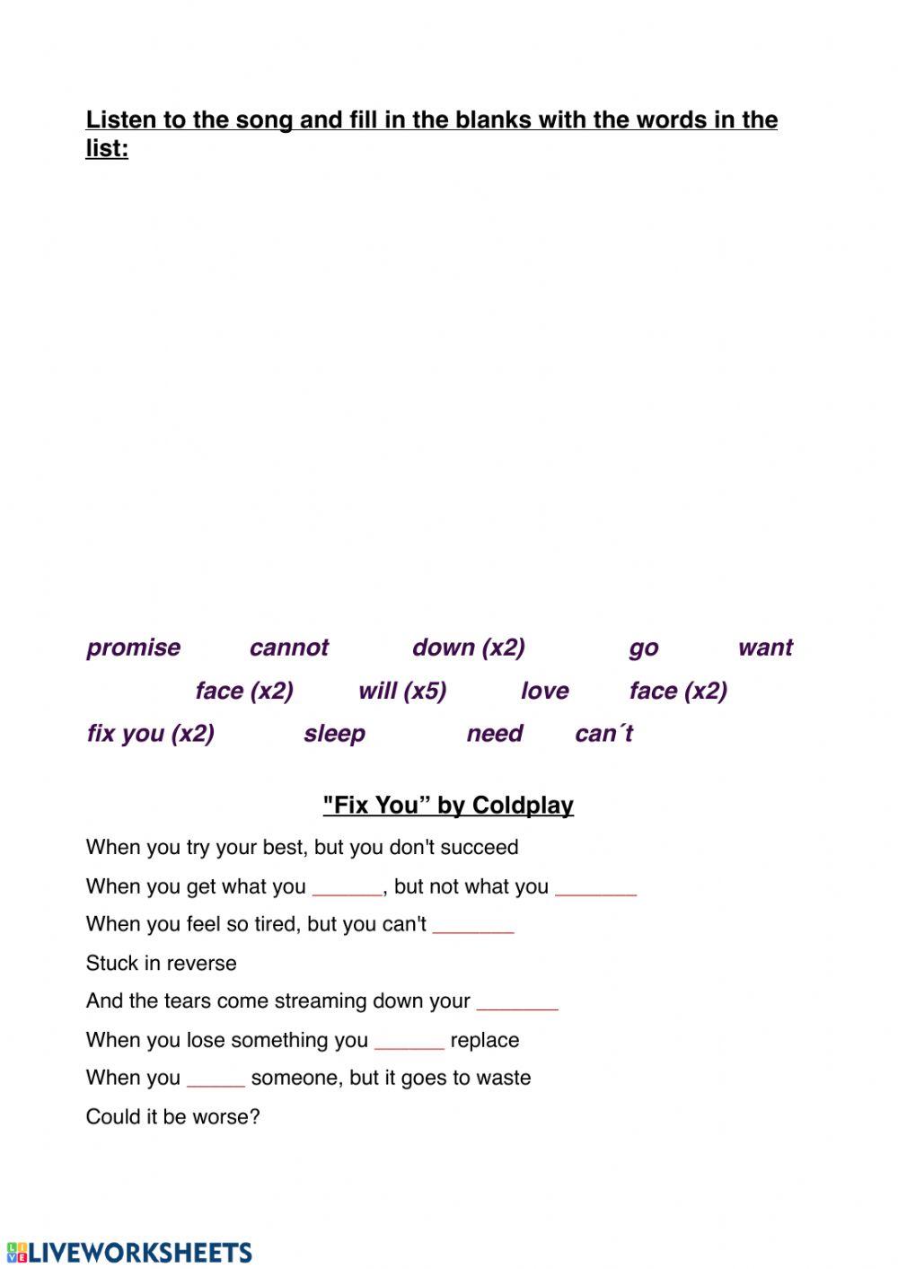 155701 | Fix you | primaria4catalina | LiveWorksheets