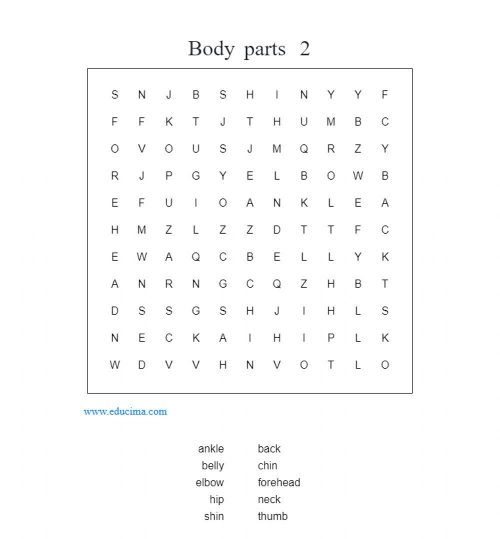 Body wordsearch 2 worksheet | Live Worksheets