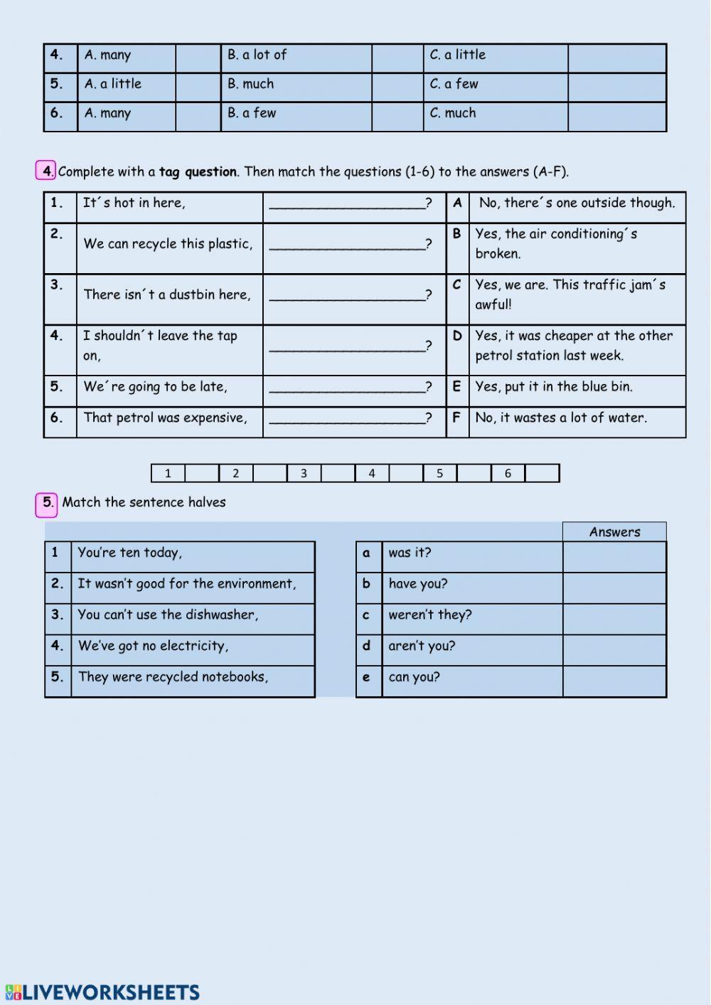 Review Unit 6 - quantifiers and Tag questions. worksheet | Live Worksheets