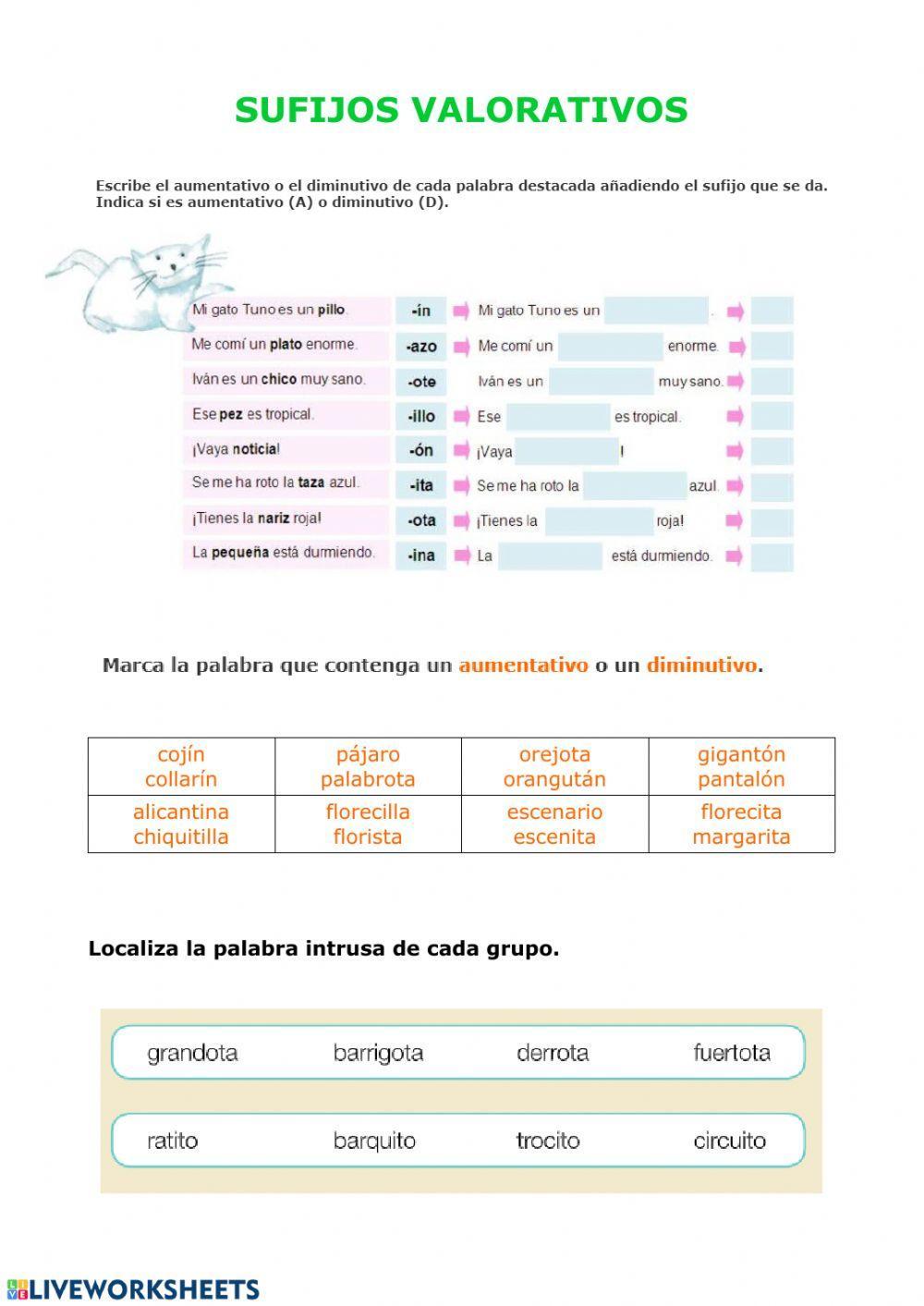 Sufijos valorativos worksheet | Live Worksheets