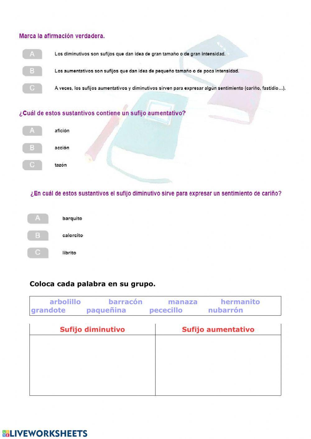 Sufijos valorativos worksheet | Live Worksheets