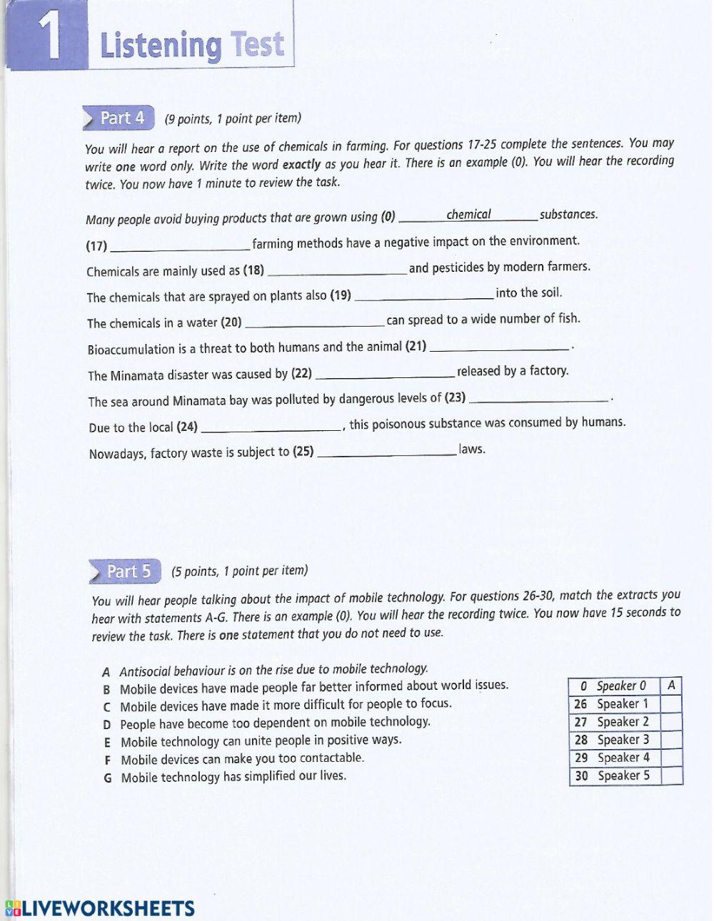 Listening practice. Test 1 online exercise for | Live Worksheets