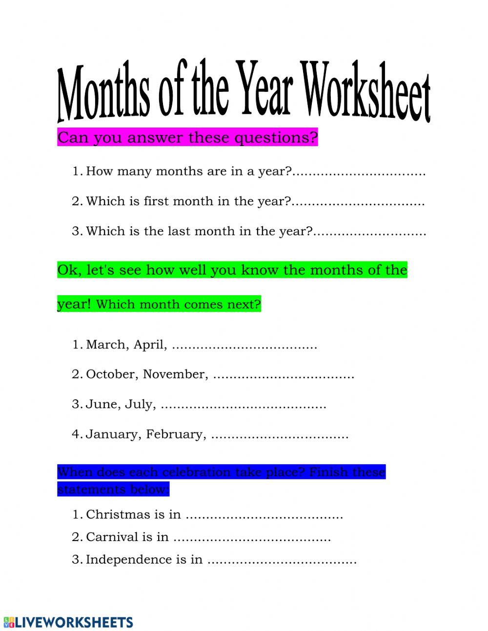 Months of the Year worksheet 157062 | kindergartenN