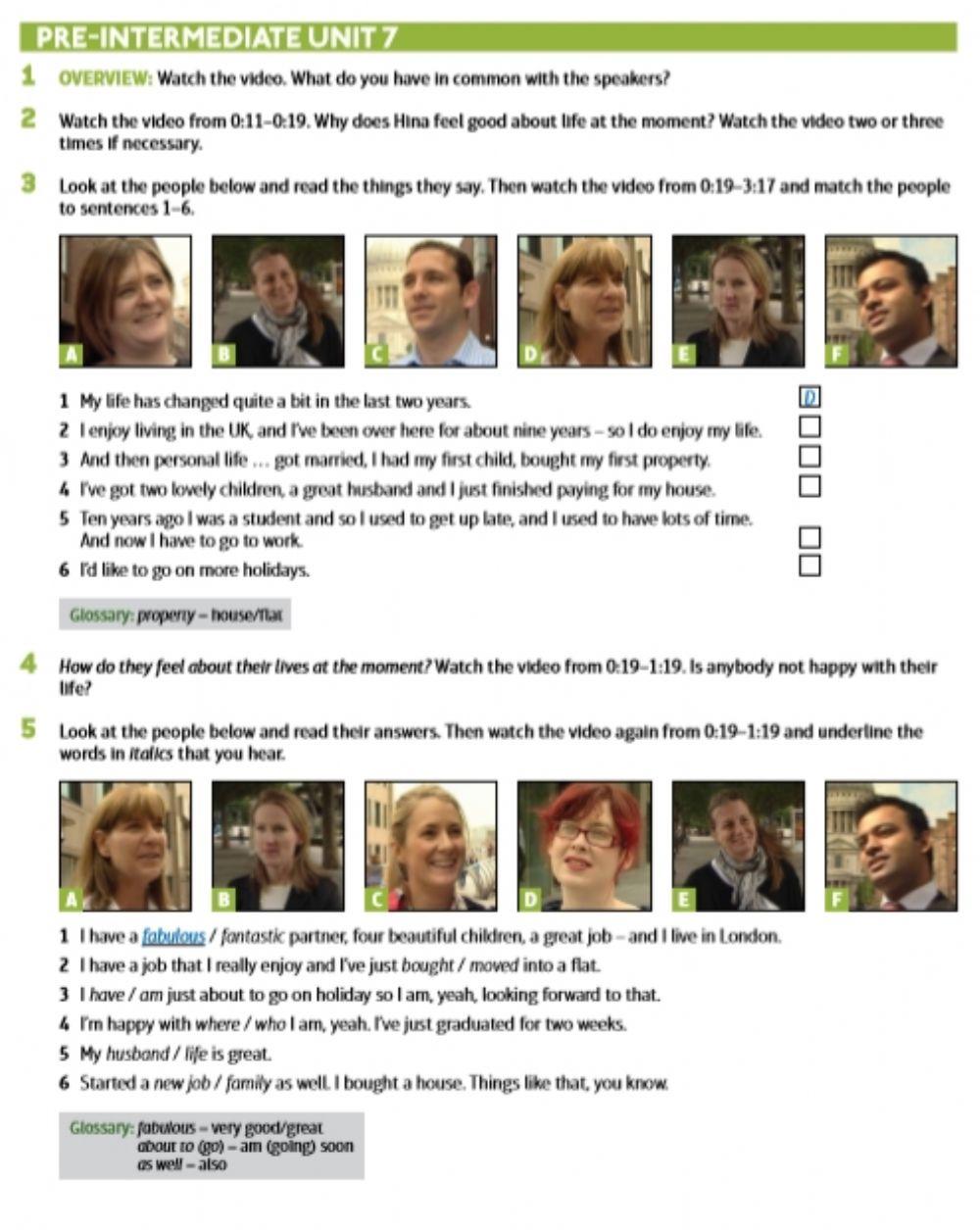 Speakout Pre intermediate 2nd edition UNIT 7 video online exercise for ...