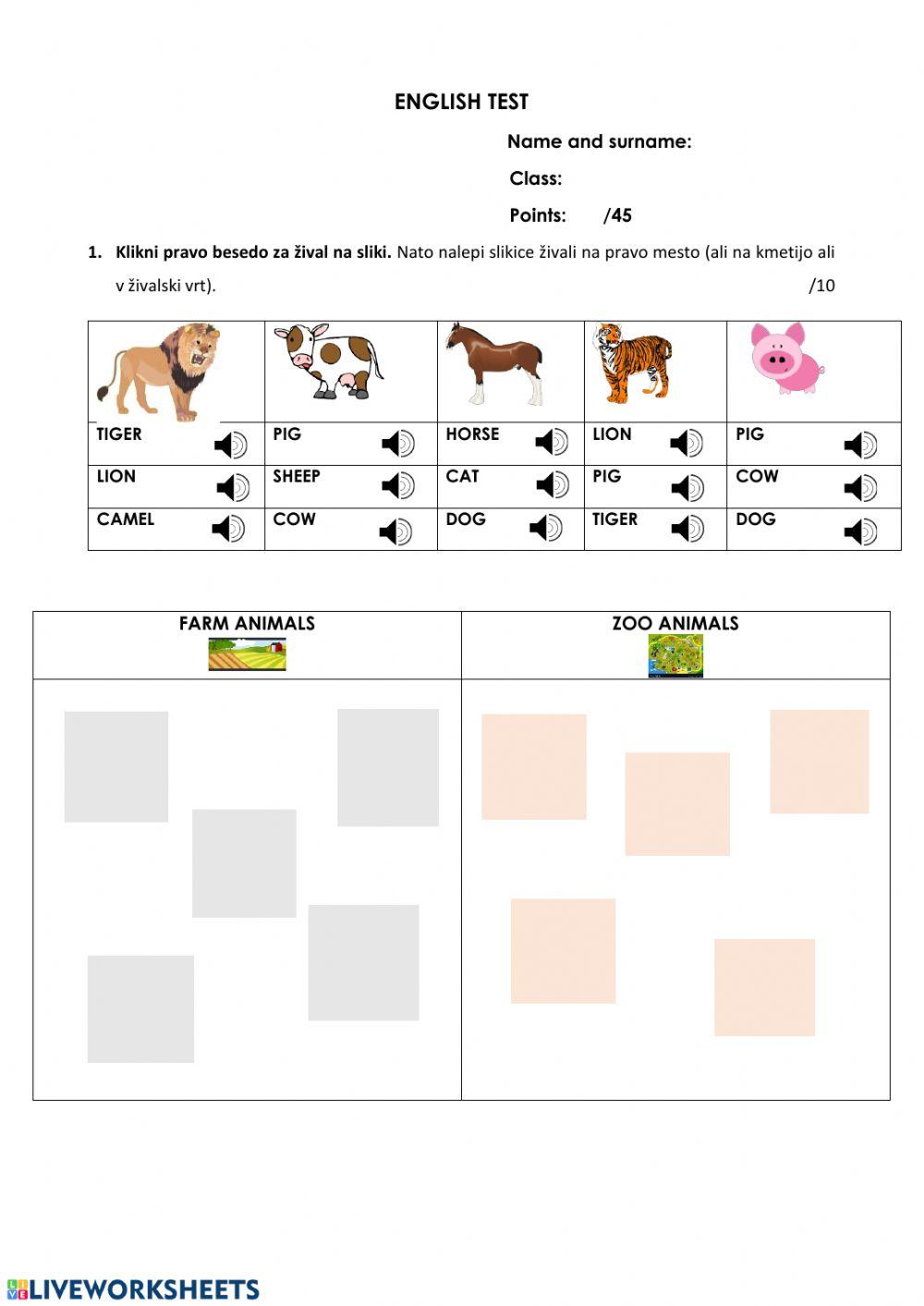 English test - May worksheet | Live Worksheets