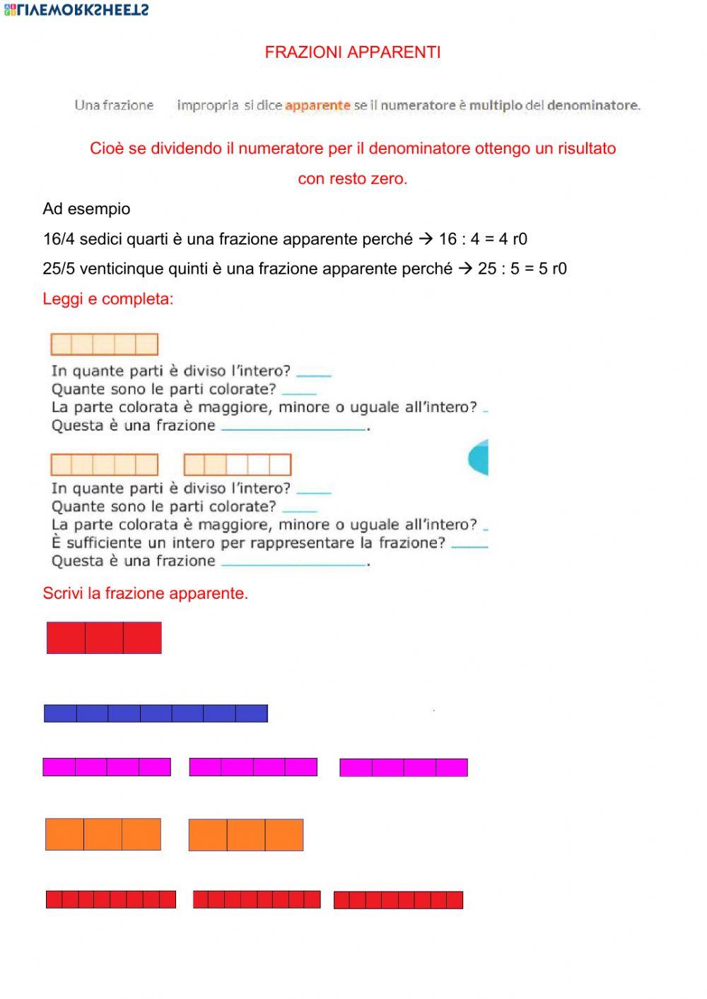 Frazioni apparenti worksheet | Live Worksheets