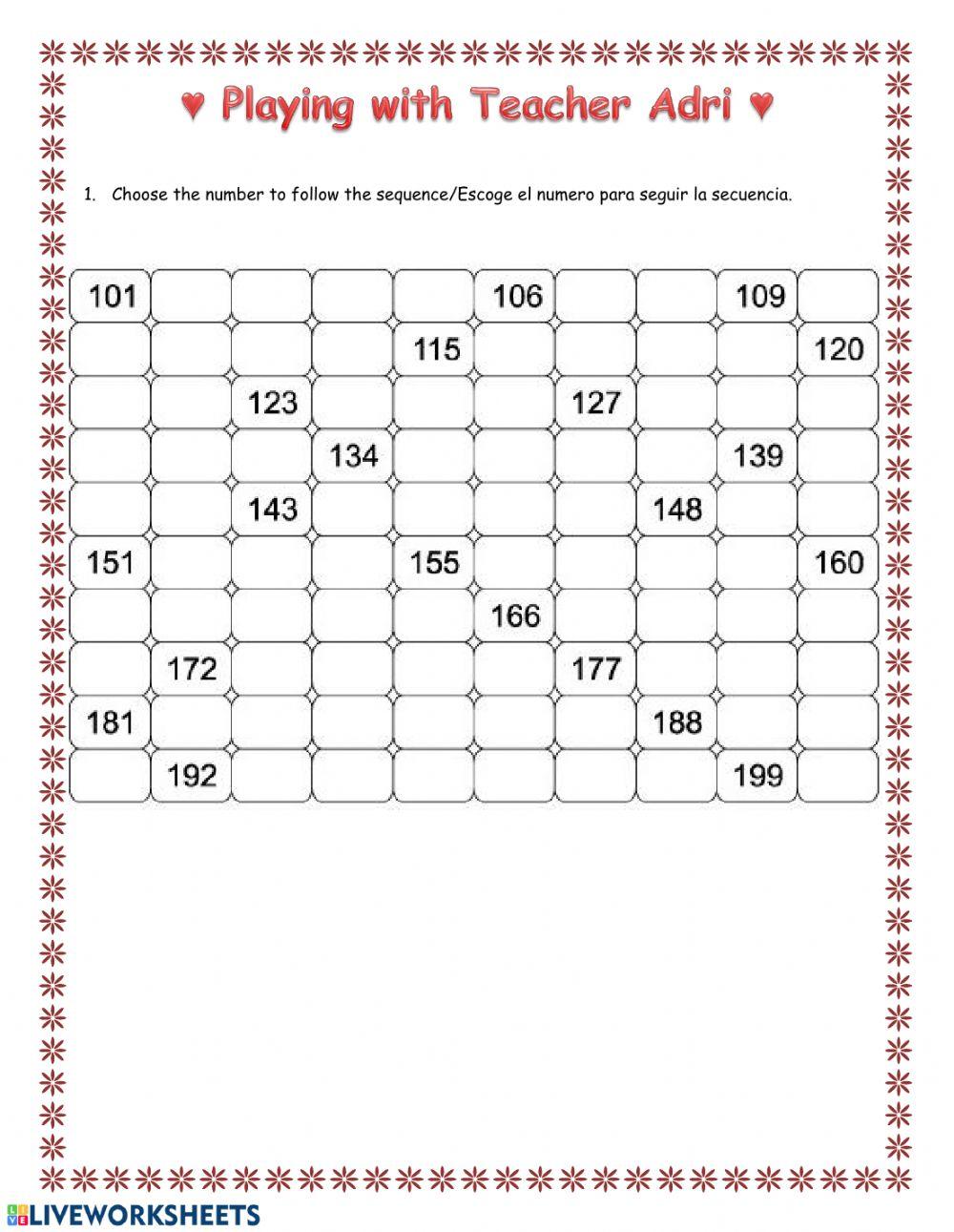 Numbers 100 to … | Free Interactive Worksheets | 157598