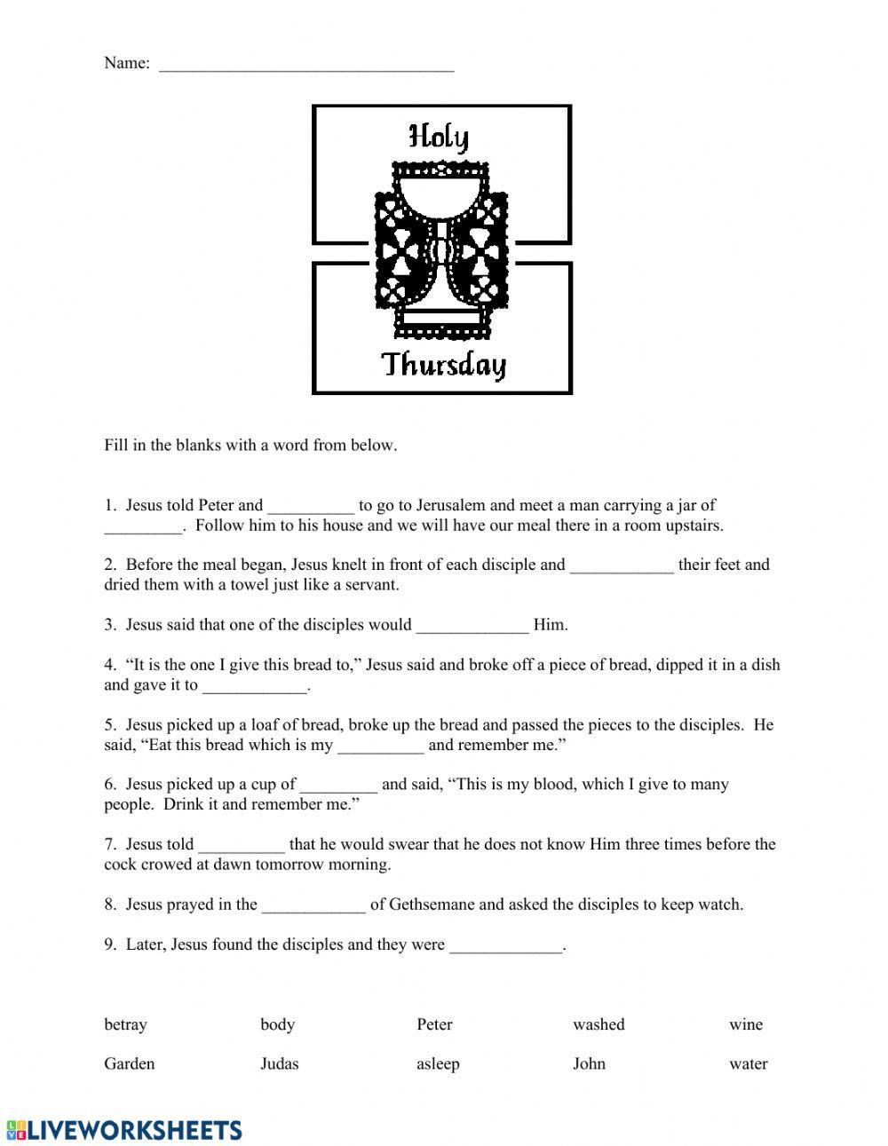 Holy Thursday | Free Interactive Worksheets | 157821