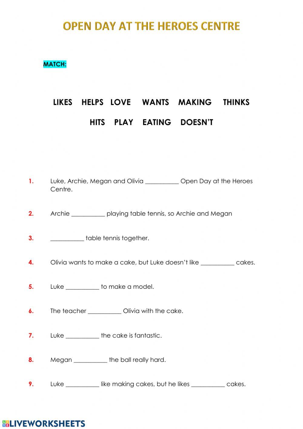 Open day worksheet | Live Worksheets